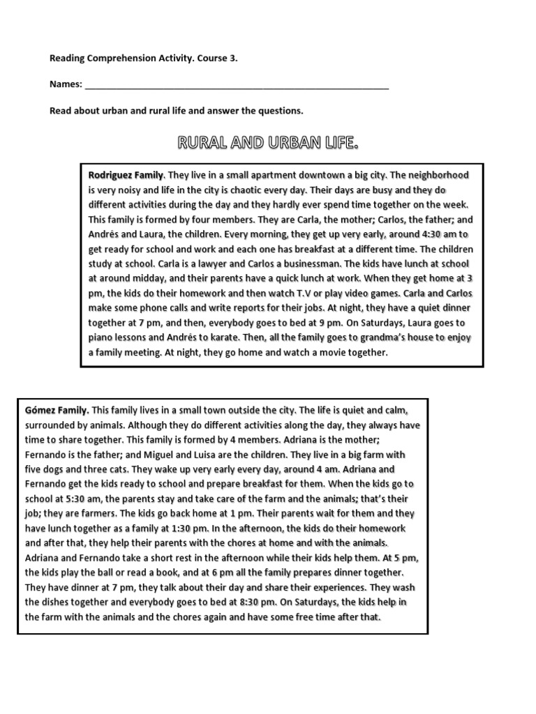 Urban vs. Rural Life: A Comparison | PDF | Language Arts & Discipline ...