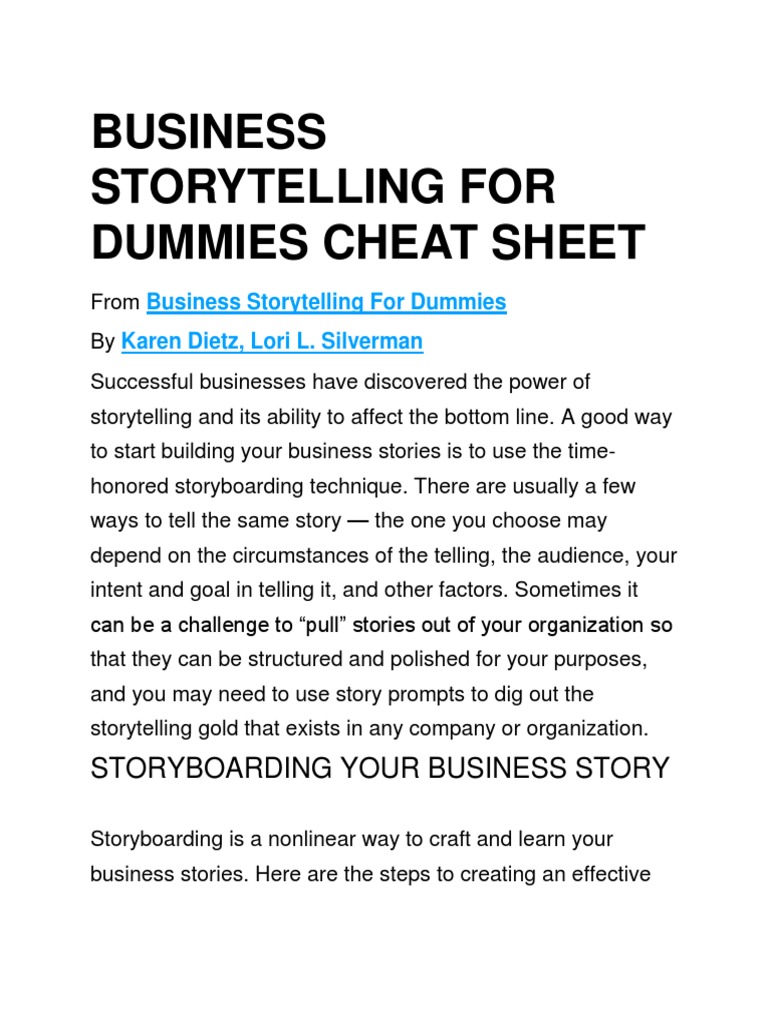 Business Storytelling For Dummies Cheat Sheet: Storyboarding Your ...