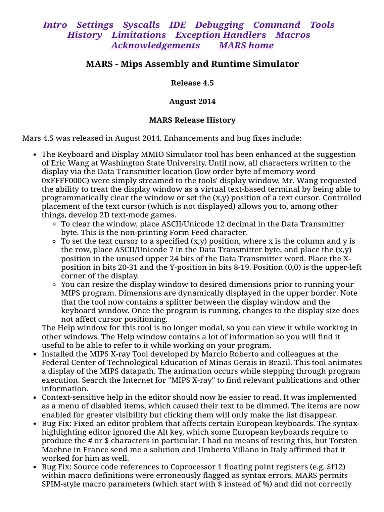 MARS Release History and Notes | PDF | Assembly Language | Macro ...