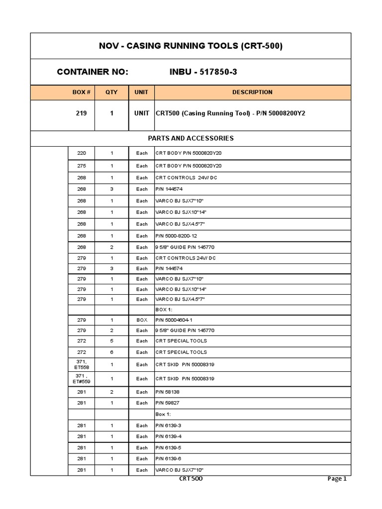 Nov - Casing Running Tools (Crt-500) Container No | PDF