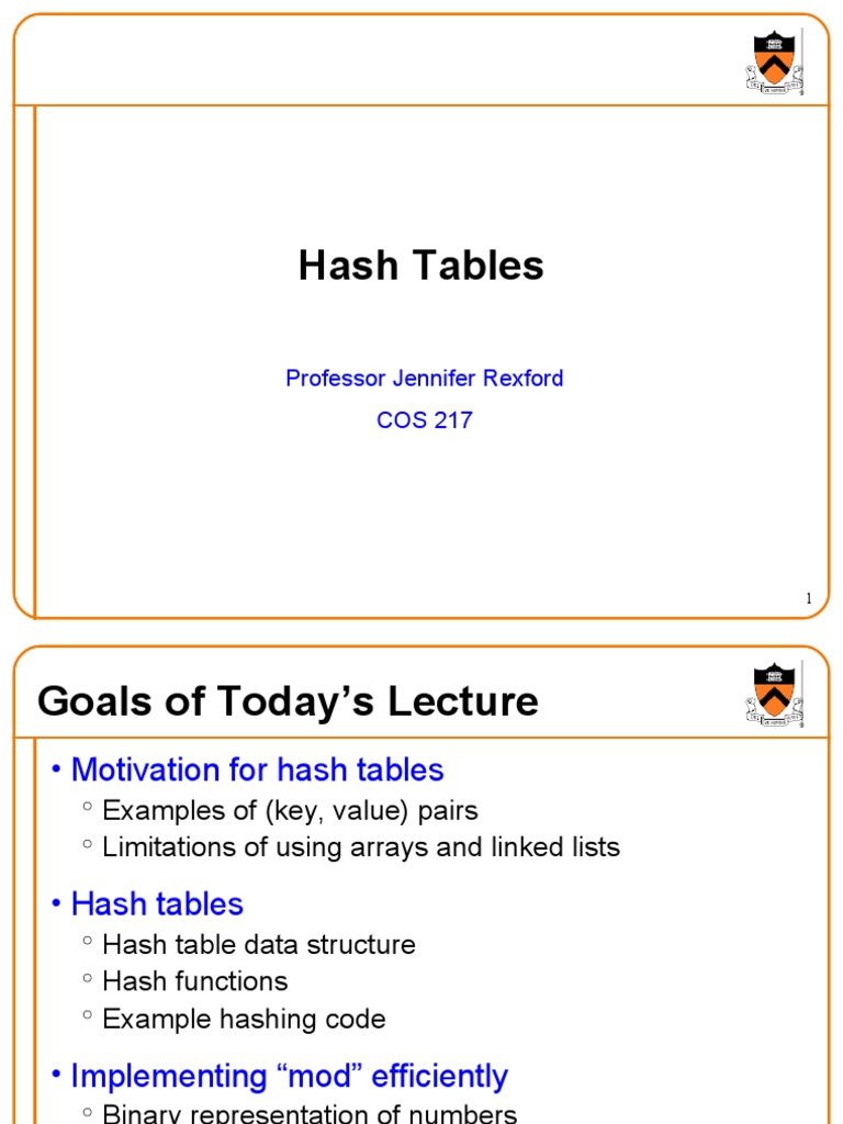 Hash Tables: Professor Jennifer Rexford COS 217 | Download Free PDF ... Hash Tables: Professor Jennifer Rexford COS 217 | Download Free PDF ...