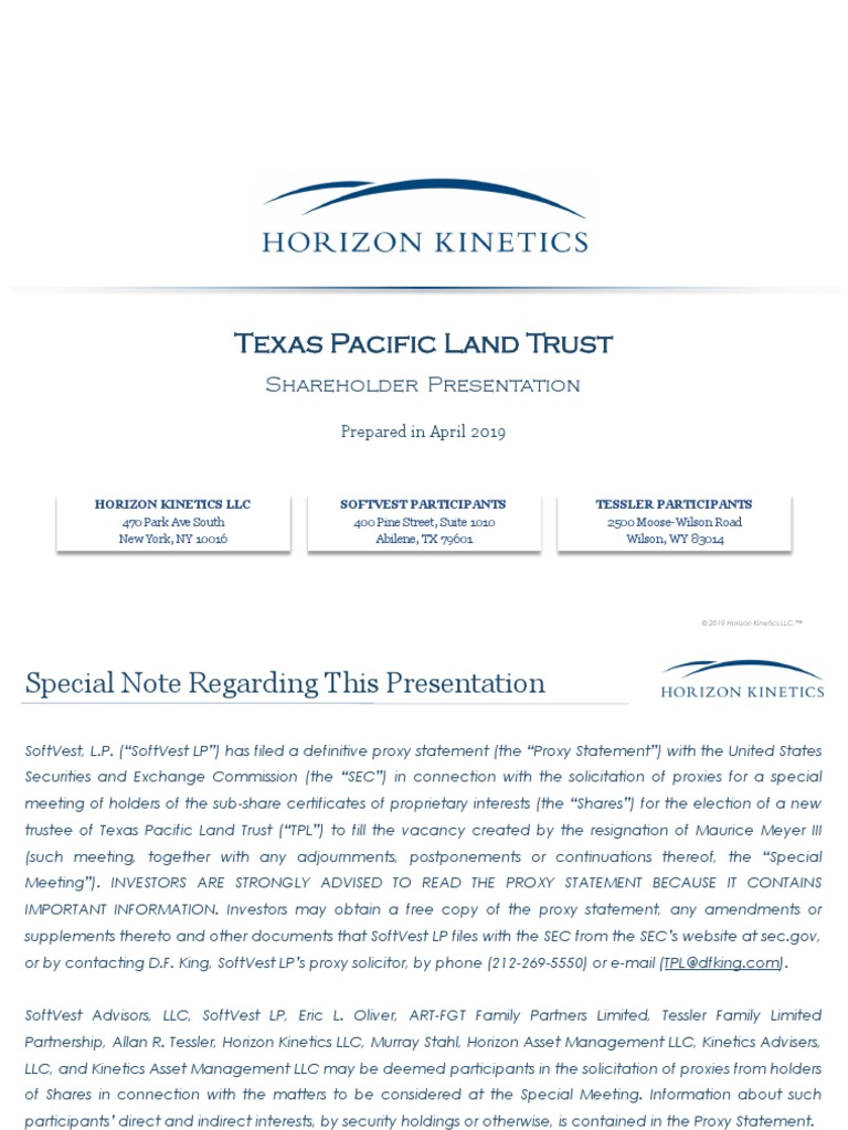 Texas Pacific Land Trust: Shareholder Presentation | PDF | Board Of ...