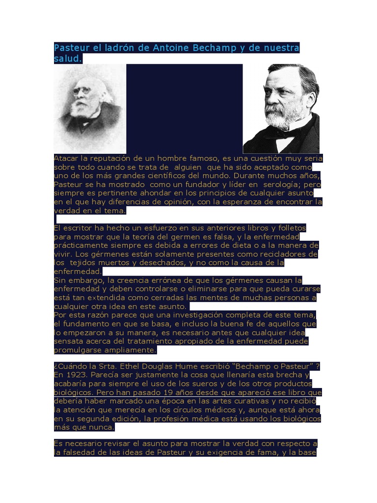 Pasteur El Ladrón de Antoine Bechamp y de Nuestra Salud | PDF | Luis ...