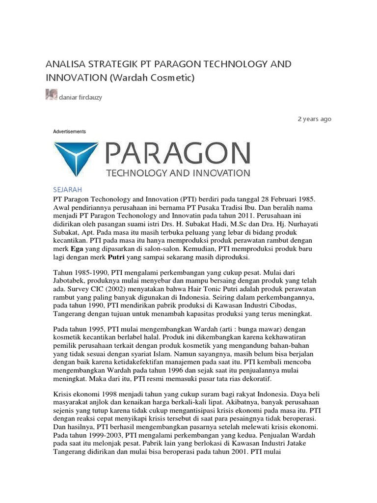 Analisis Strategik PT Paragon Wardah | PDF | Bisnis