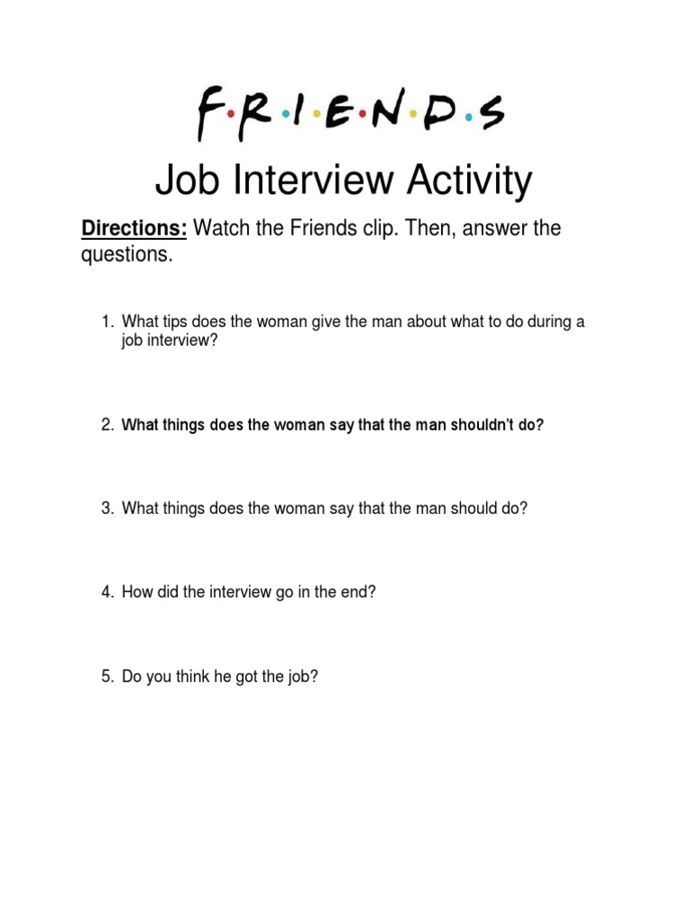Friends Job Interview Activity | PDF