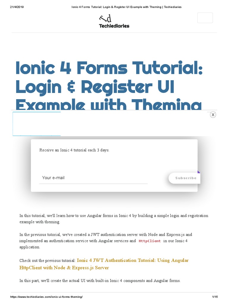 Ionic 4 Forms Tutorial - Login & Register UI Example With Theming - Techiediaries | PDF ...