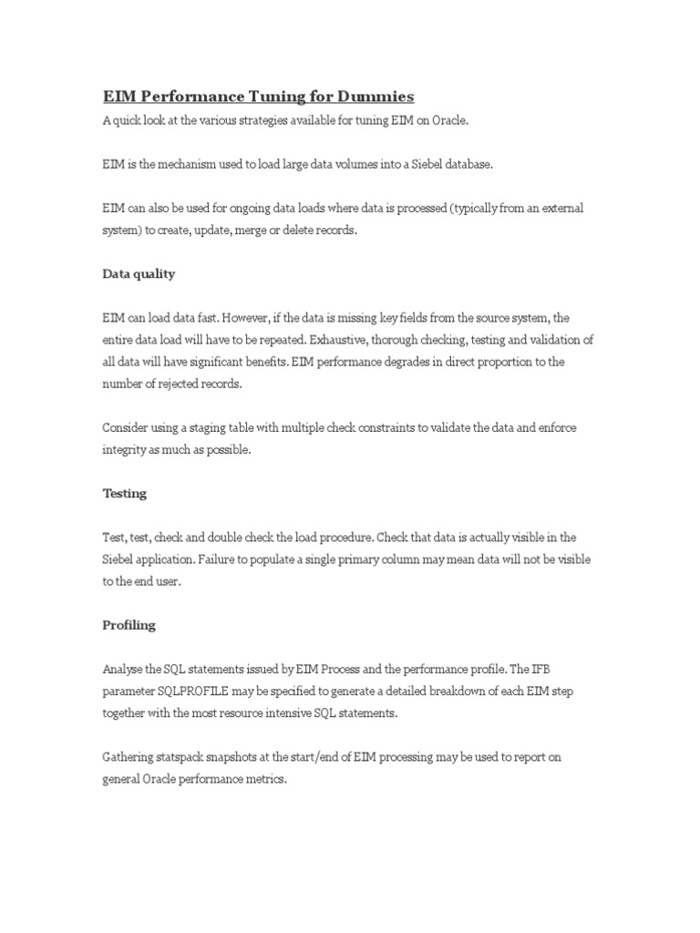 EIM Performance Tuning For Dummies | PDF | Oracle Database | Database Index
