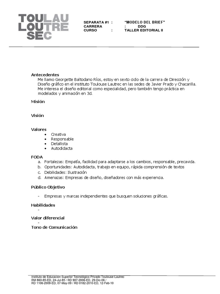 Modelo de Brief para Diseño Gráfico | PDF | Crecimiento personal y ...