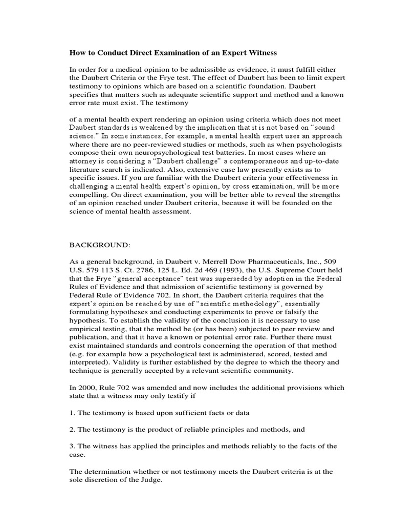 How to Conduct Direct Examination of an Expert Witness | Daubert ...