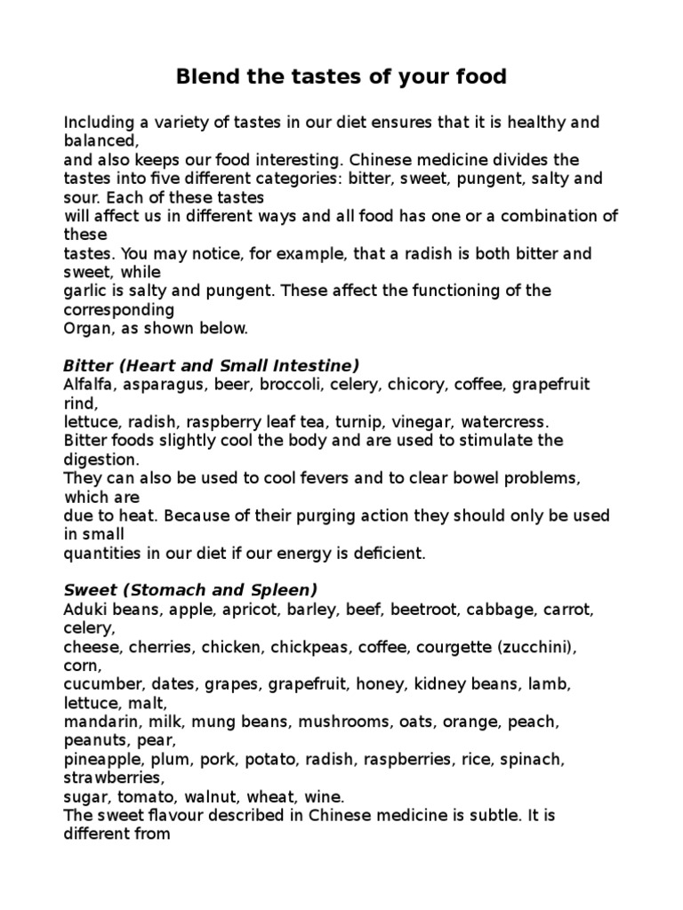 Understanding Five Food Tastes in Chinese Medicine | PDF | Taste | Foods