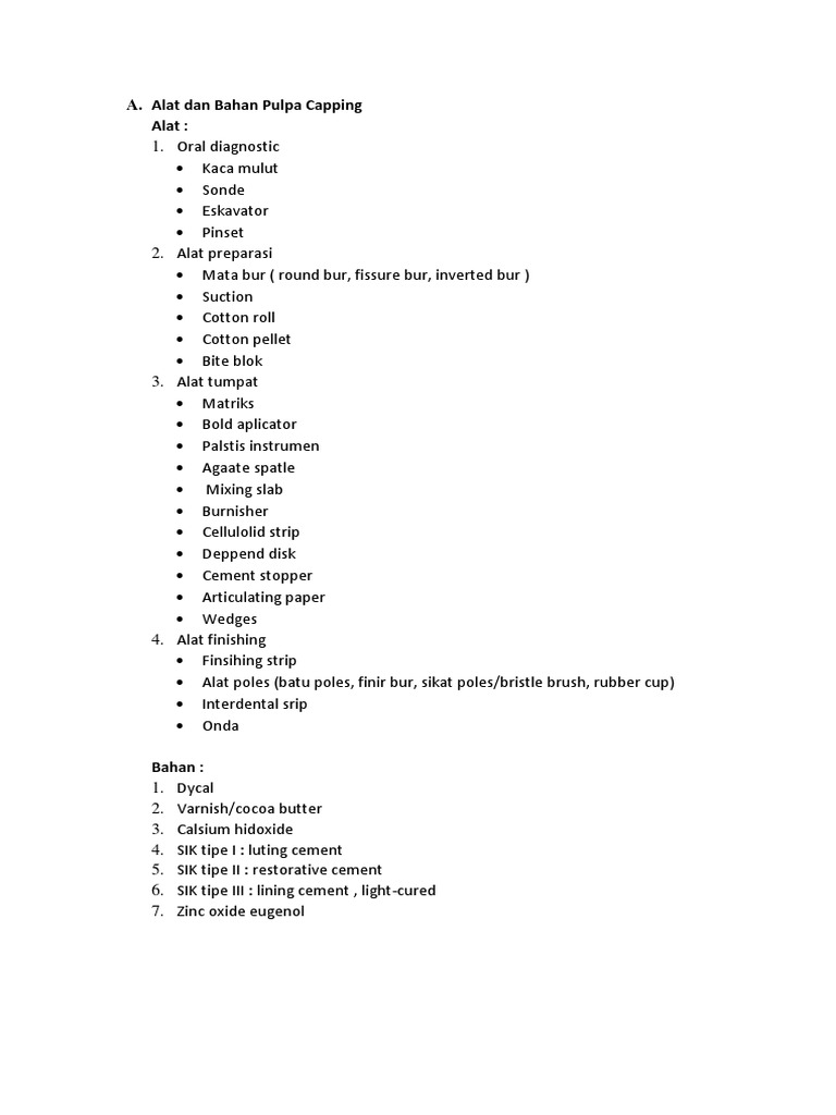 Alat Dan Bahan Pulpa Capping | PDF