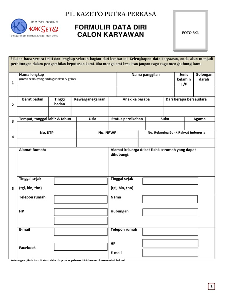 Formulir Data Diri Karyawan Hsks | PDF