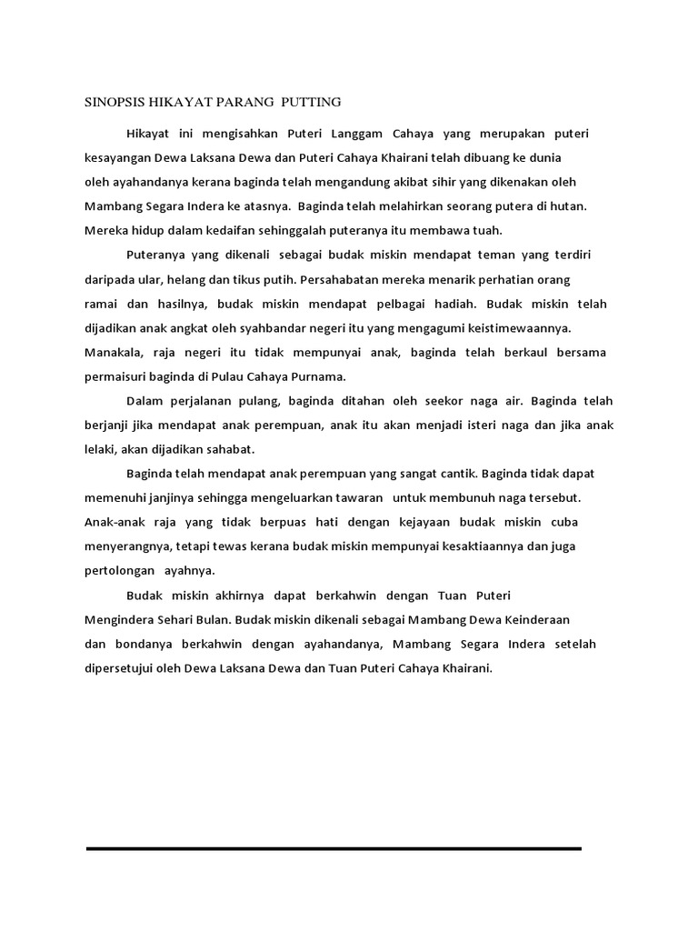 Sinopsis Hikayat Parang Putting | PDF