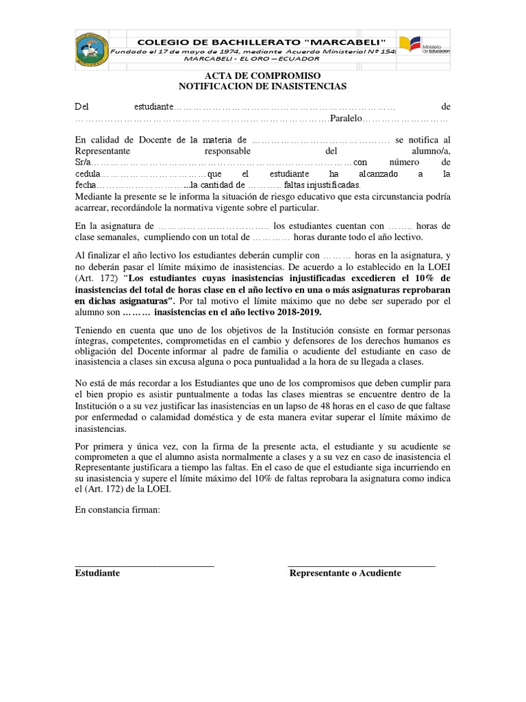 Acta-De-Notificacion-De-Inasistencias A Padres de Familia | PDF ...