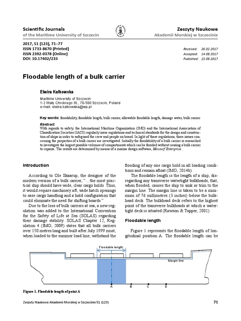 Floodable Length of A Bulk Carrier: Scientific Journals Zeszyty Naukowe ...