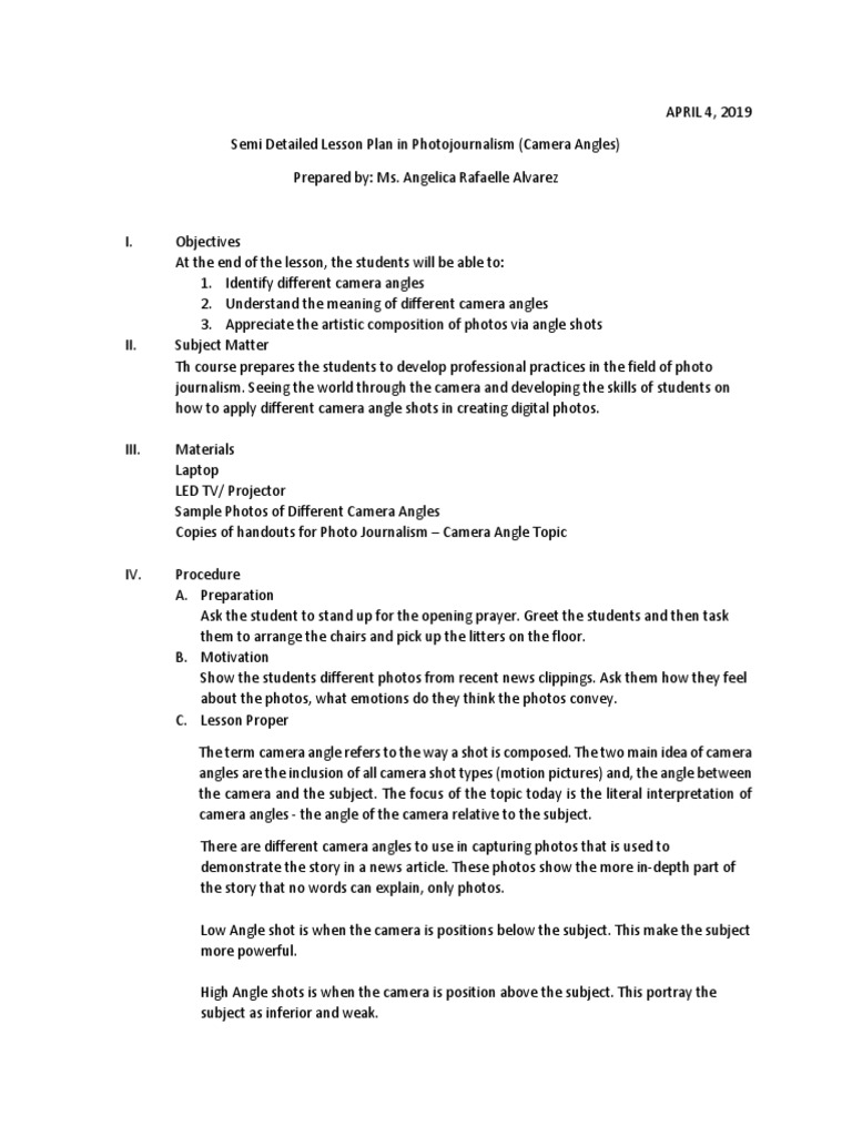 Understanding Perspective: A Lesson Plan on Applying Camera Angles in ...