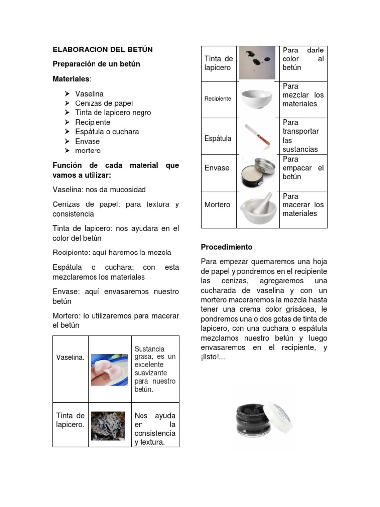 Elaboracion Del Betún Preparación de un betún Materiales:: Espátula ...