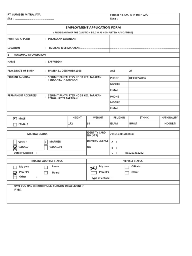 Employment Aplication Form | PDF