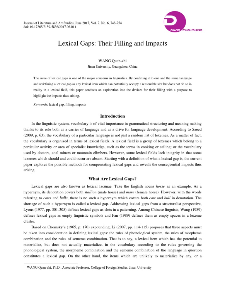Lexical Gaps: Their Filling and Impacts | PDF | Lexicon | Word
