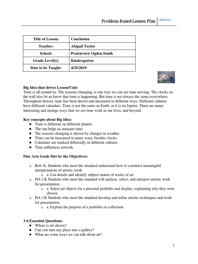 Problem-Based Lesson Plan: ARTE 301 | PDF | Time | Cognition