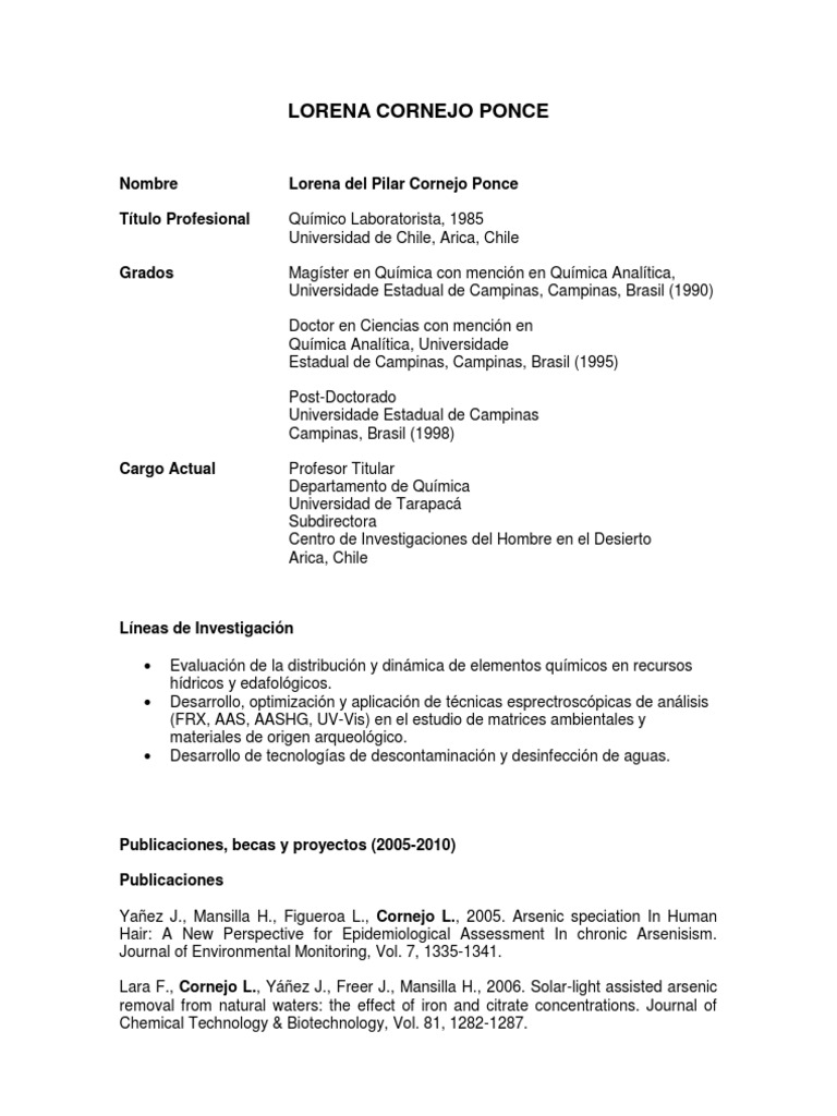 CV Lorena Cornejo | PDF | Chile | Agua