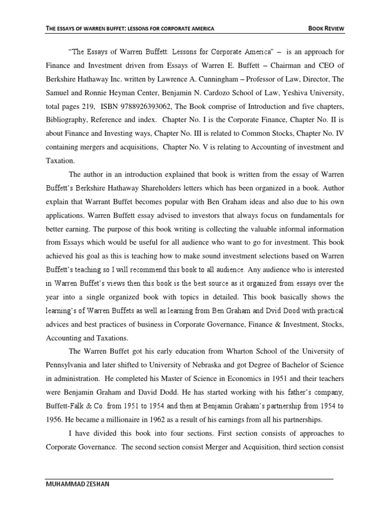 Book Review The Essays of Warren Buffett | PDF | Warren Buffett | Investing Book Review The Essays of Warren Buffett | PDF | Warren Buffett | Investing
