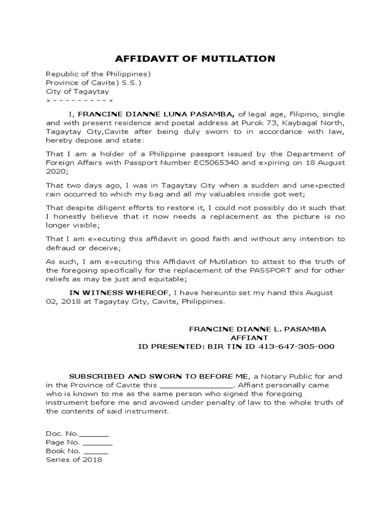 Affidavit of Mutilation | PDF