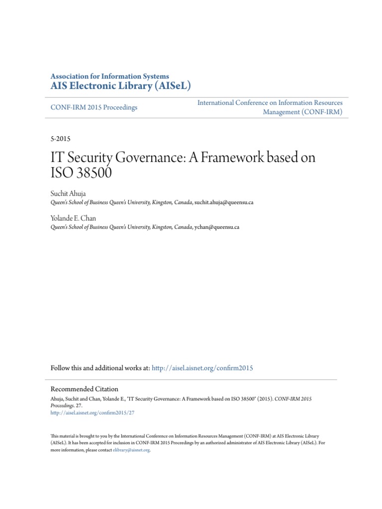 ISO 38500 - IT Security Governance Framework | PDF | Information ...