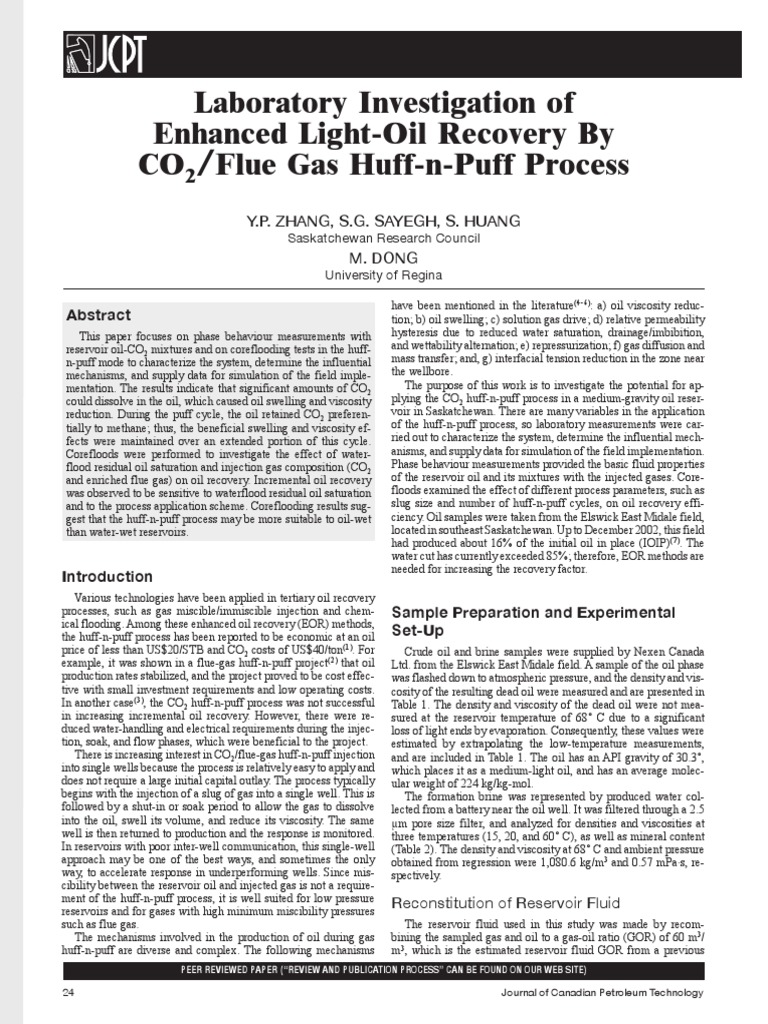Laboratory Investigation of Enhanced Light-Oil Recovery by CO /flue Gas ...