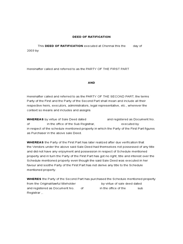 Deed of Ratification of Deed of Sale | PDF | Deed | Ratification