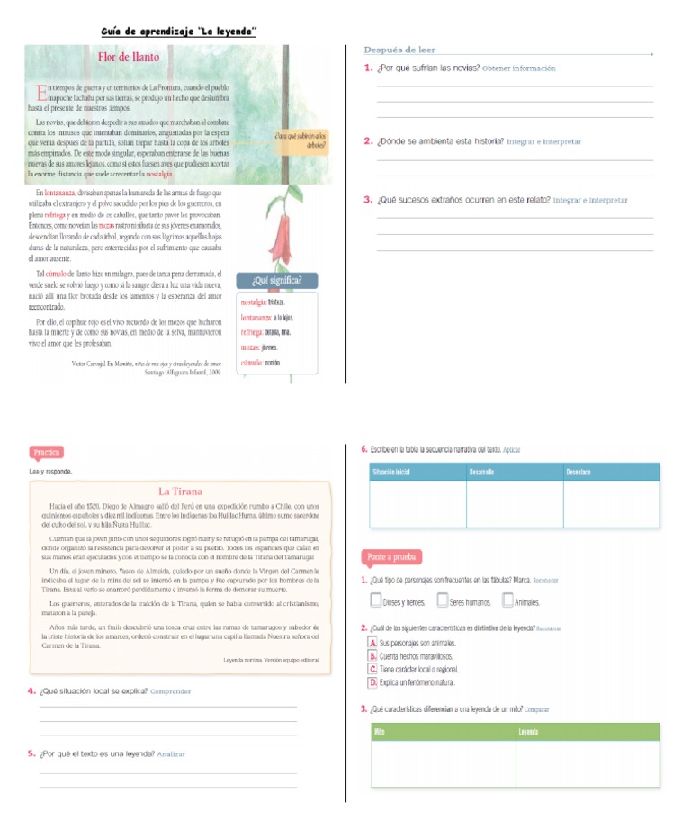 Guía de aprendizaje sobre "La leyenda" | PDF