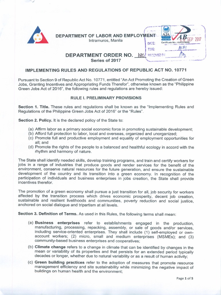 DO 180 17 Implementing Rules and Regulations of Republic Act No - 10771 PDF | PDF