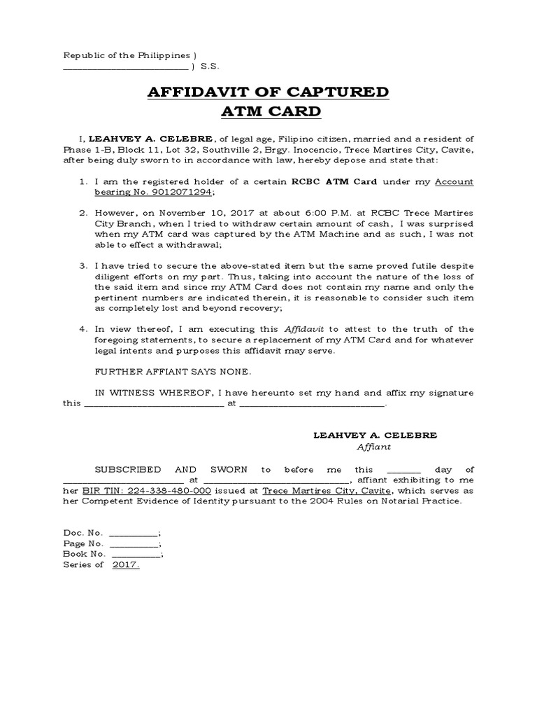 Affidavit of Captured ATM (CELEBRE) | PDF