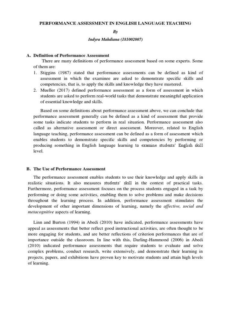 Performance Assessment in English Language Teaching | PDF | Educational ...