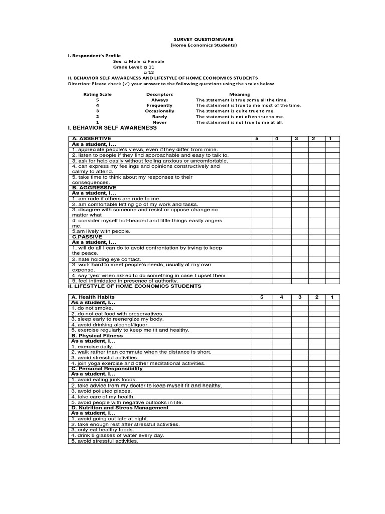 Print Questionnaire | PDF | Psychological Concepts | Behavioural Sciences
