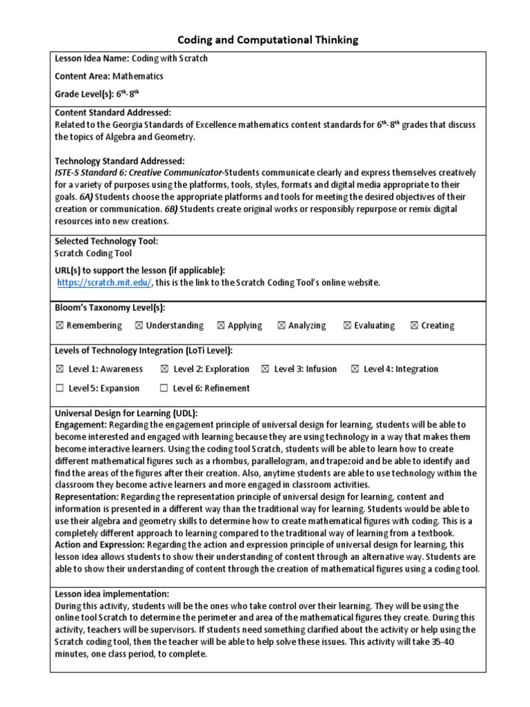 Coding Lesson Plan Template | Download Free PDF | Scratch (Programming ...