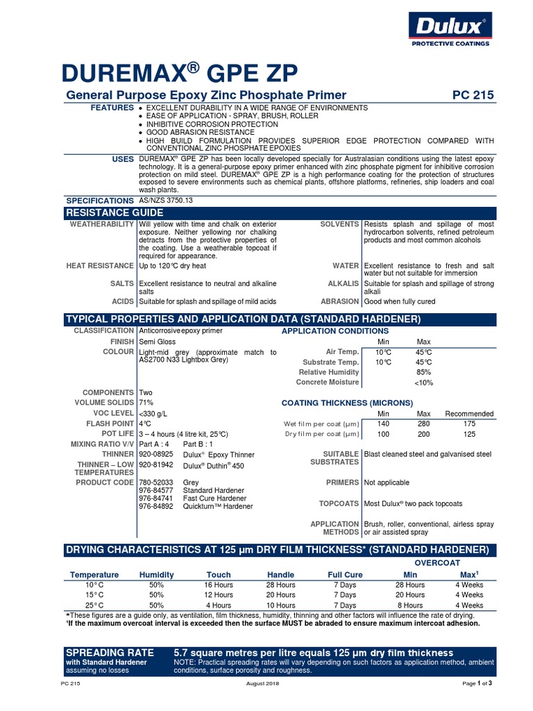 Duremax Gpe ZP Aug 2018 | PDF | Epoxy | Humidity