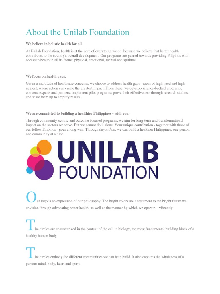 Unilab Foundation: Holistic Health for All | PDF | Expert | Quality ...