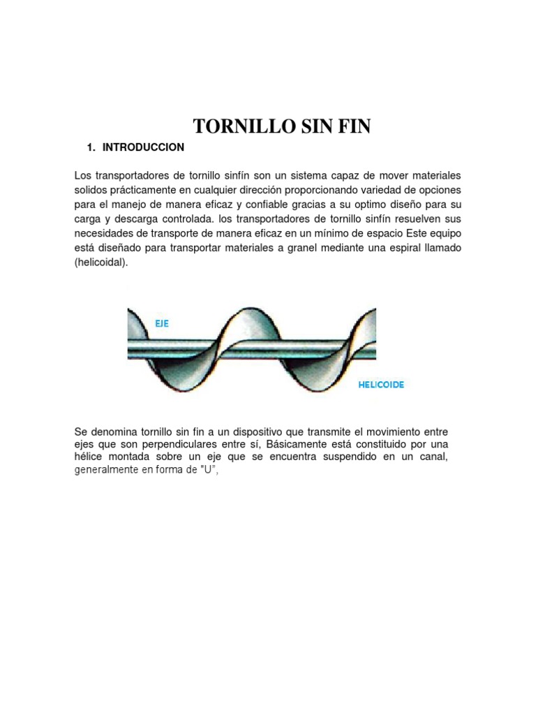 Partes y Tipos del Tornillo Sin Fin | PDF | Tornillo | Eje