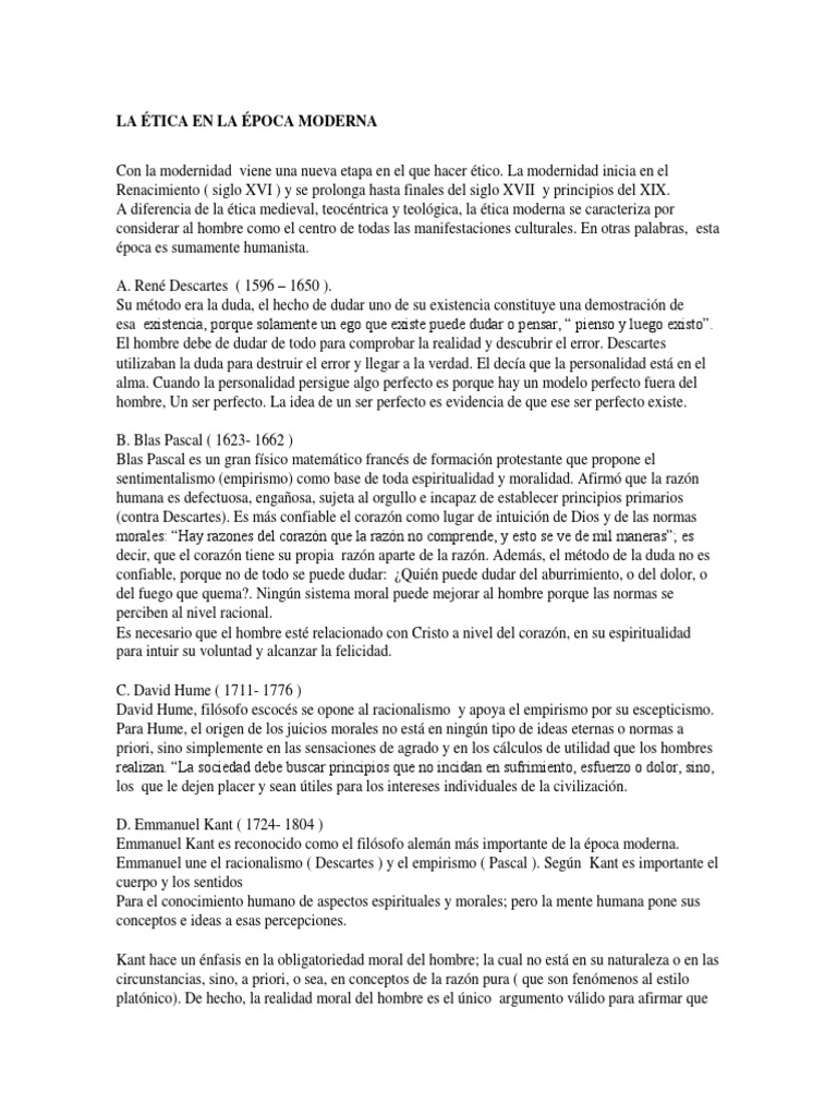 La Ética en La Época Moderna | PDF | Immanuel Kant | Empirismo
