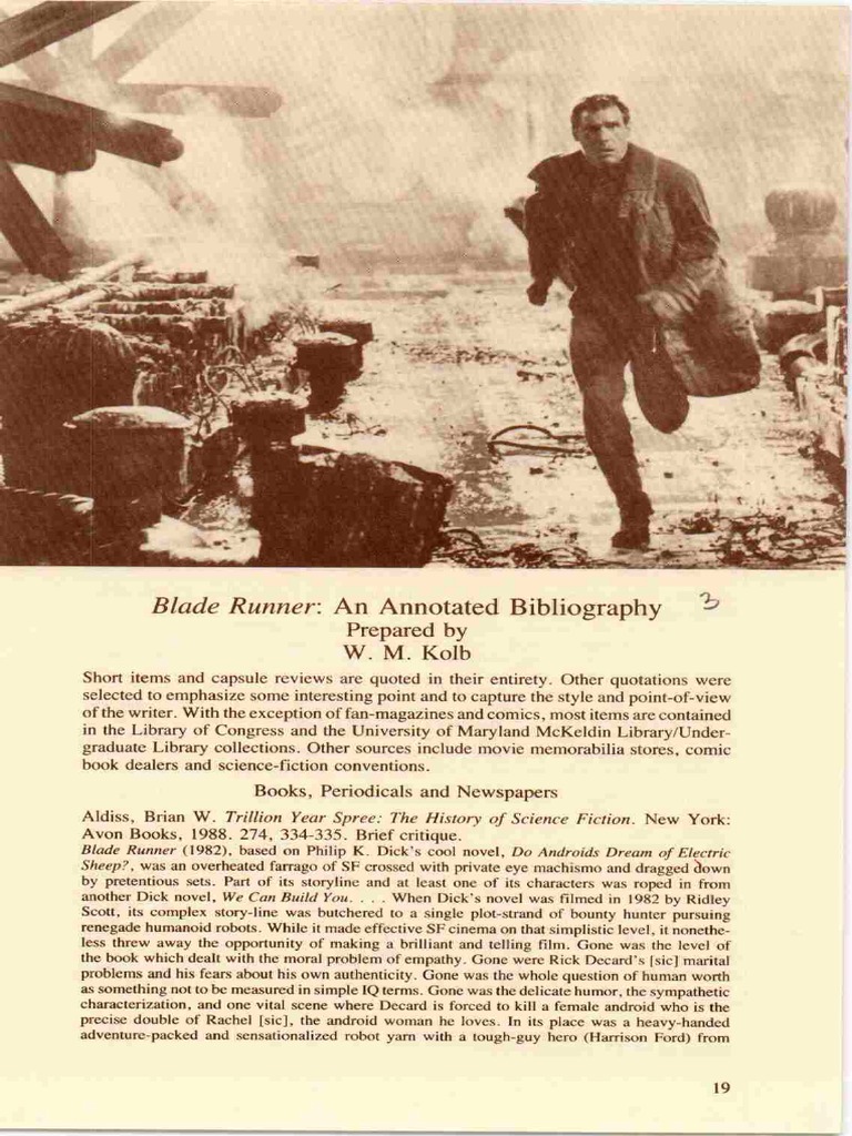An Annotated Bibliography Blade Runner | PDF