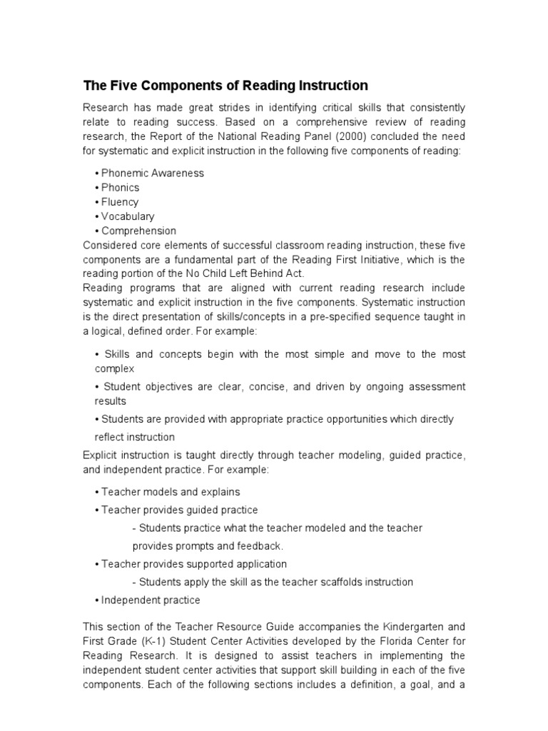 The Five Components of Reading Instruction | PDF | Syllable | Fluency