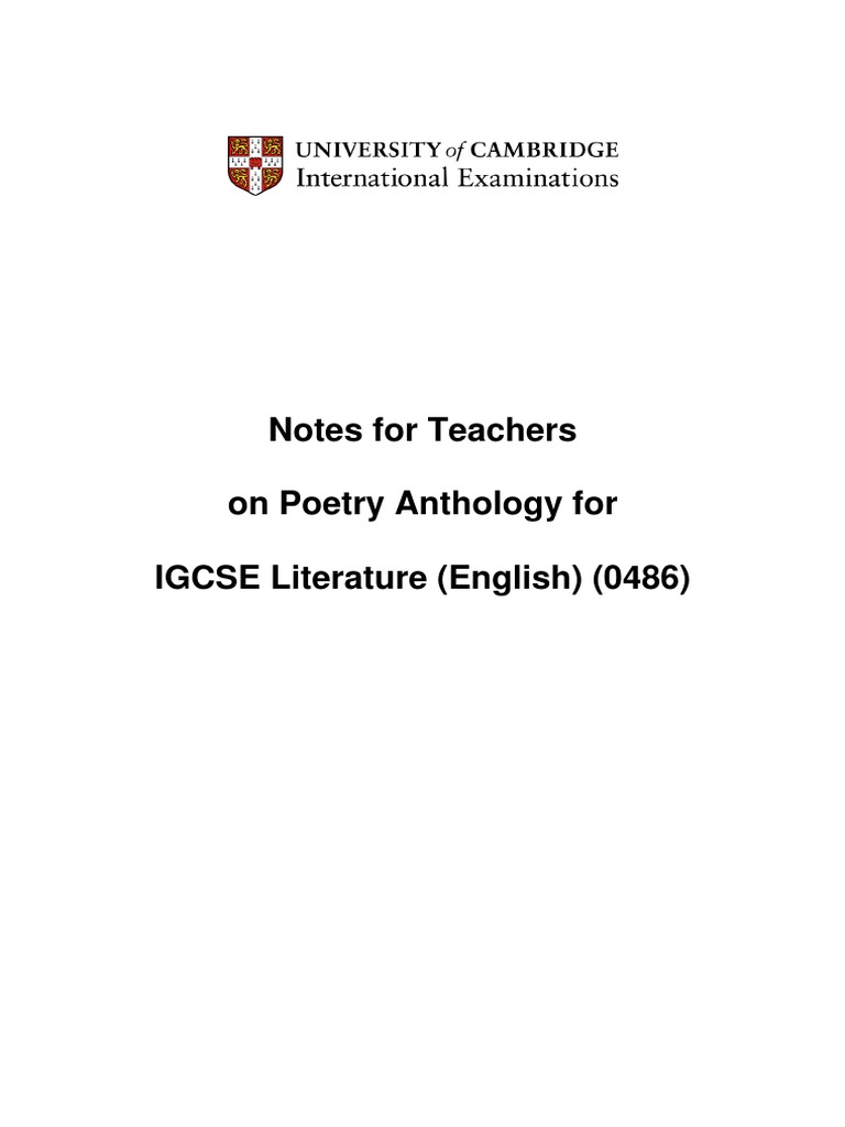 Teacher Notes for IGCSE Poetry Study | PDF | Poetry