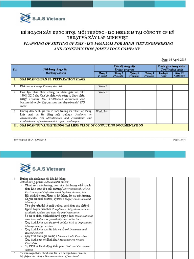 8.7 Project Plan - ISO 14001 | PDF