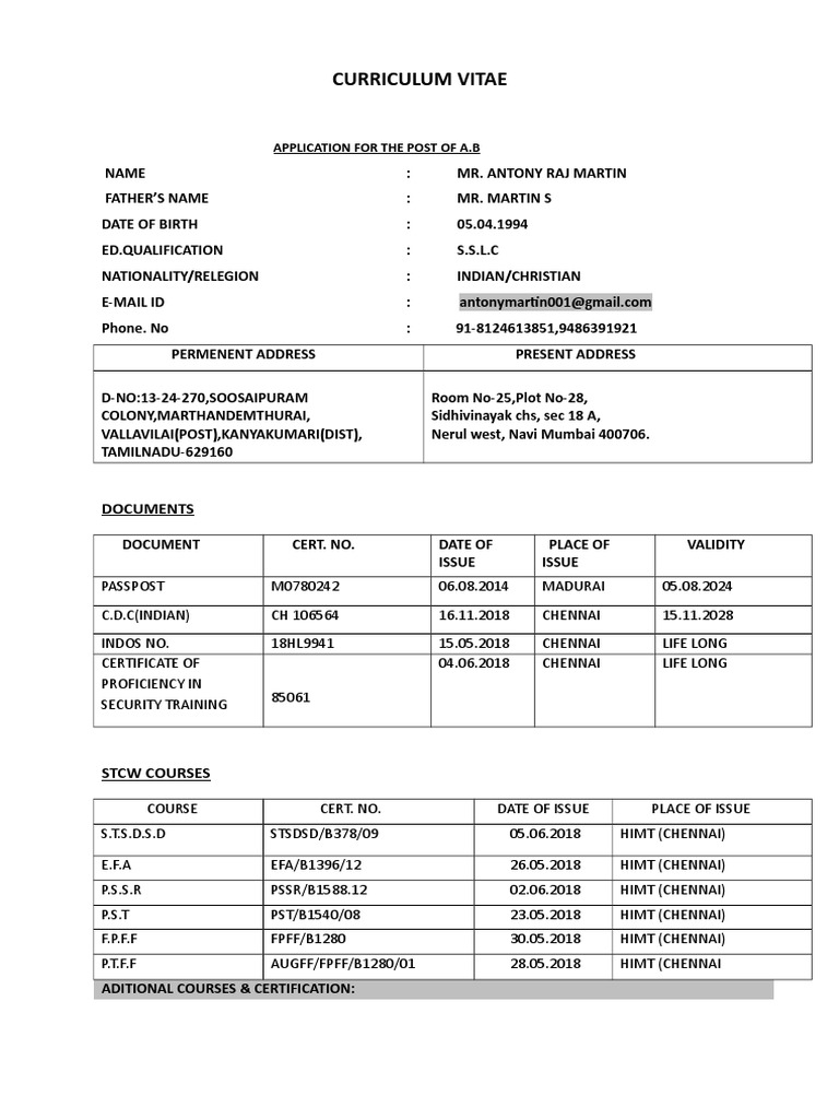 CV - Antony Raj | PDF