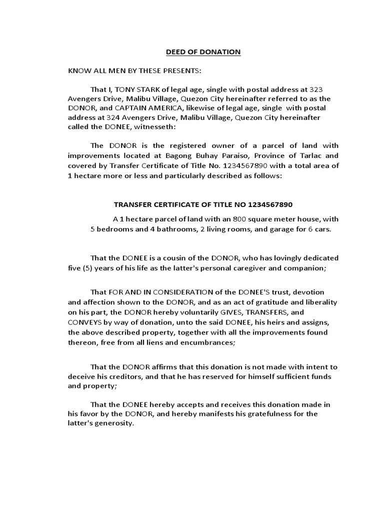 Deed of Donation | PDF | Natural Resources Law | Private Law