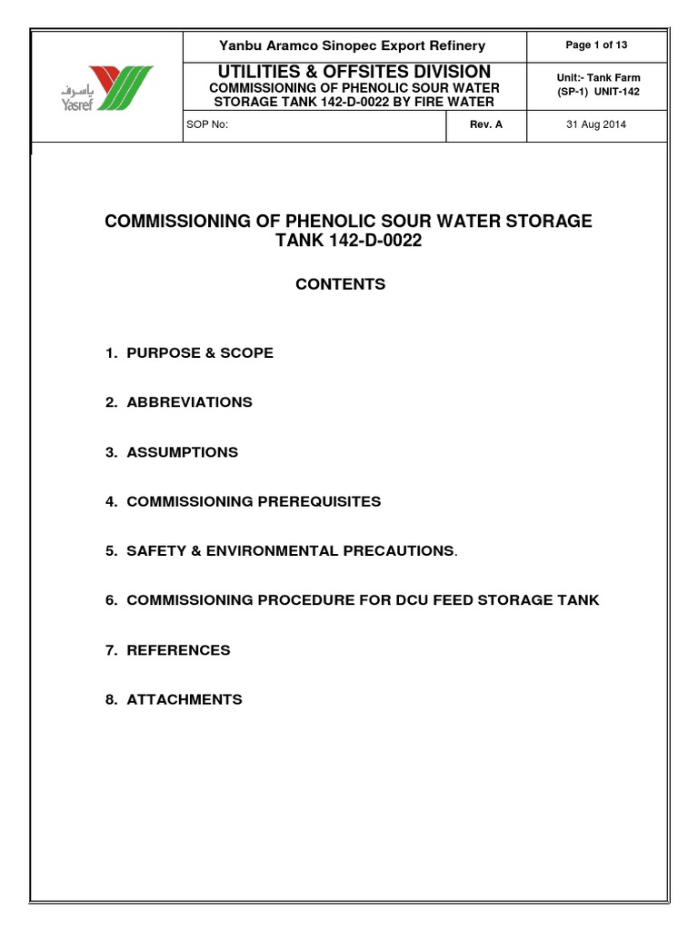 Commissioning Phenolic Sour Water Tank | PDF | Pump | Valve