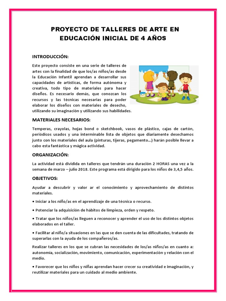 Proyecto de Talleres de Arte en Educación Inicial de 4 Años | PDF ...