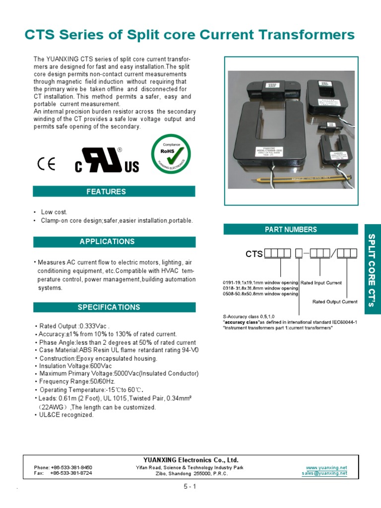 Split Core Current Transformers | PDF | Transformer | Electrical Components