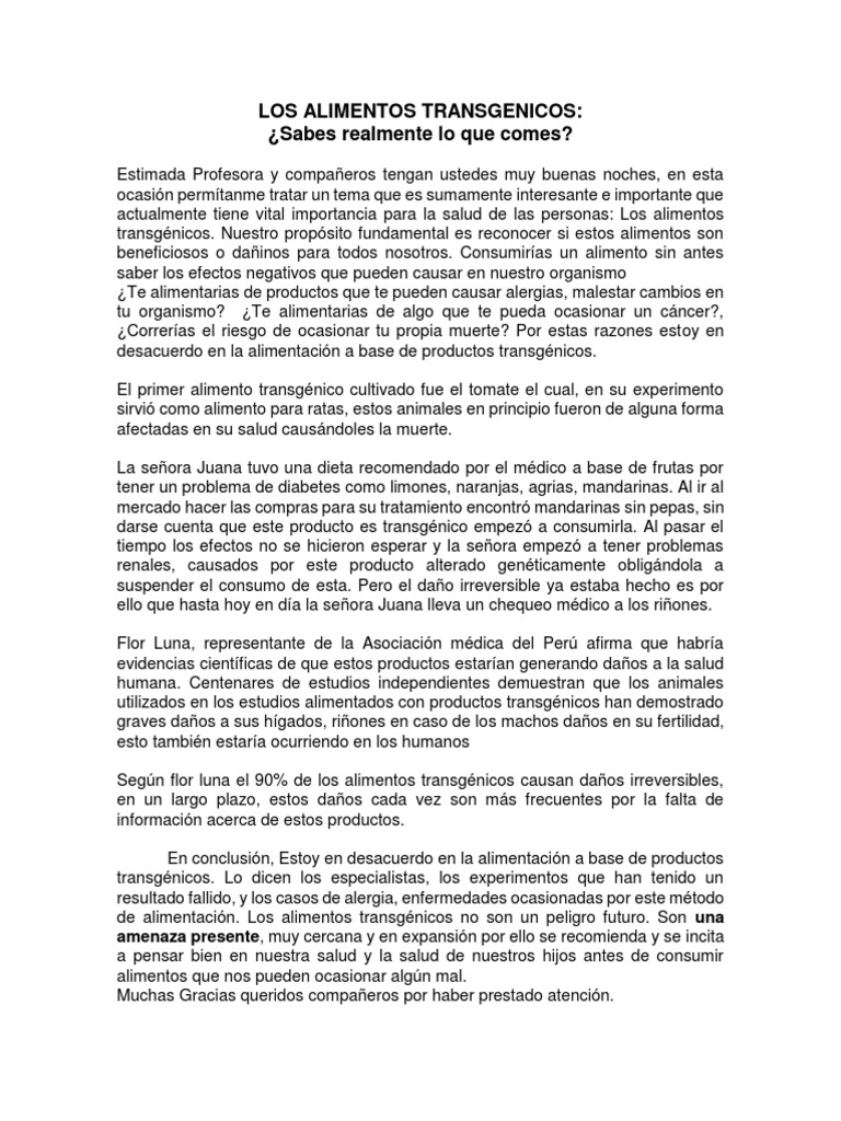 Riesgos de Alimentos Transgénicos | PDF | Organismo genéticamente ...